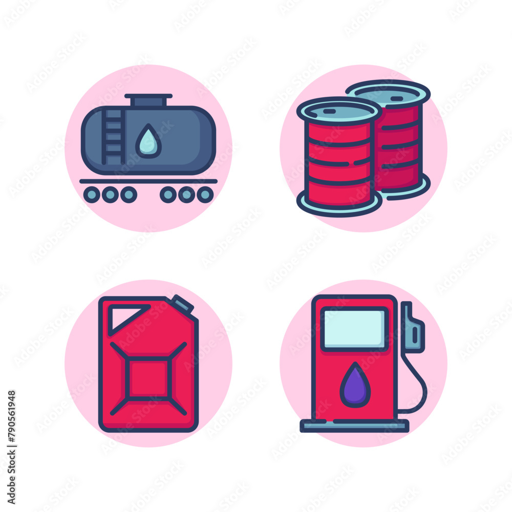 Fuel storage and transportation line icon set. Oil storage tank, fuel ...