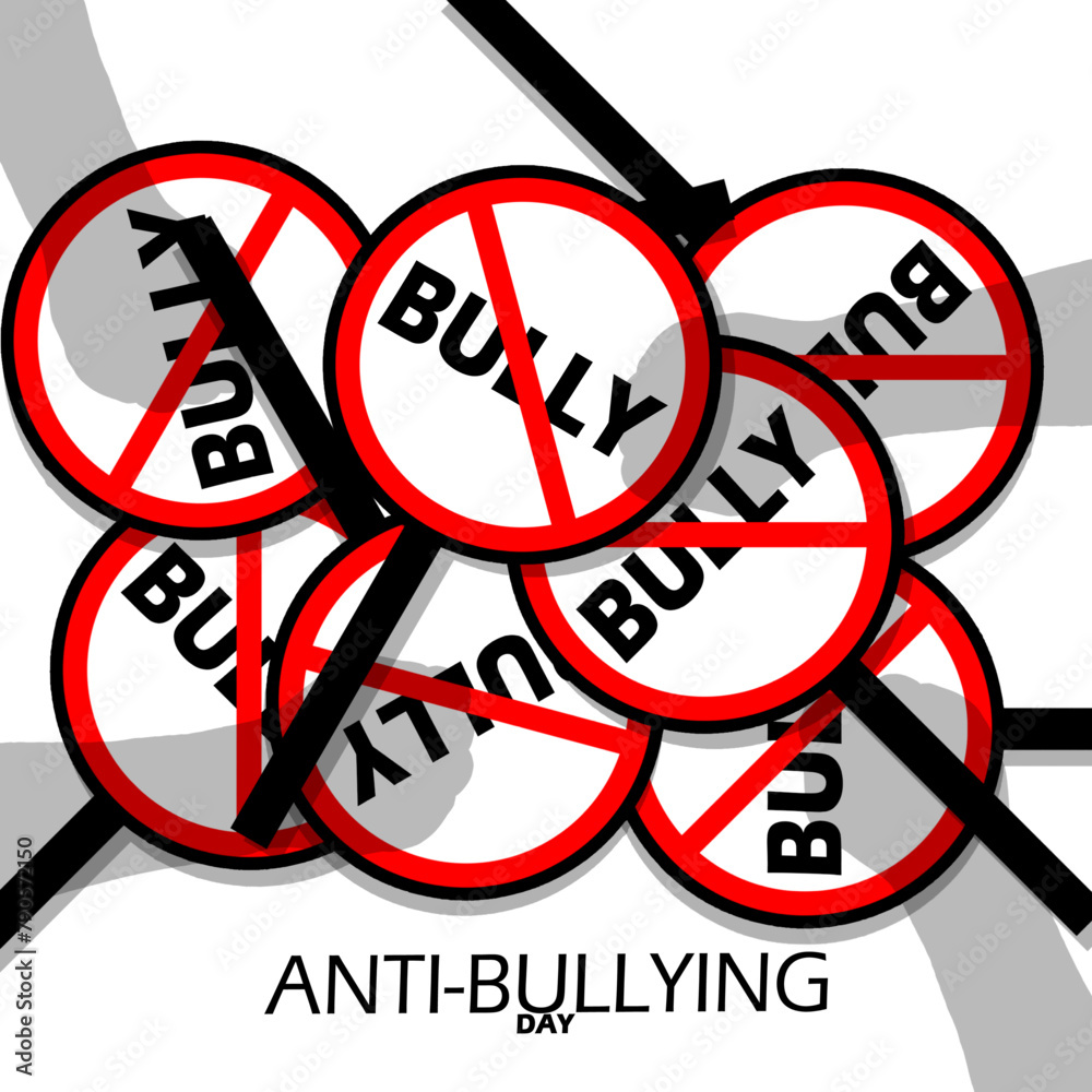 Anti-Bullying Day event banner. Several anti-bullying poles on a white ...
