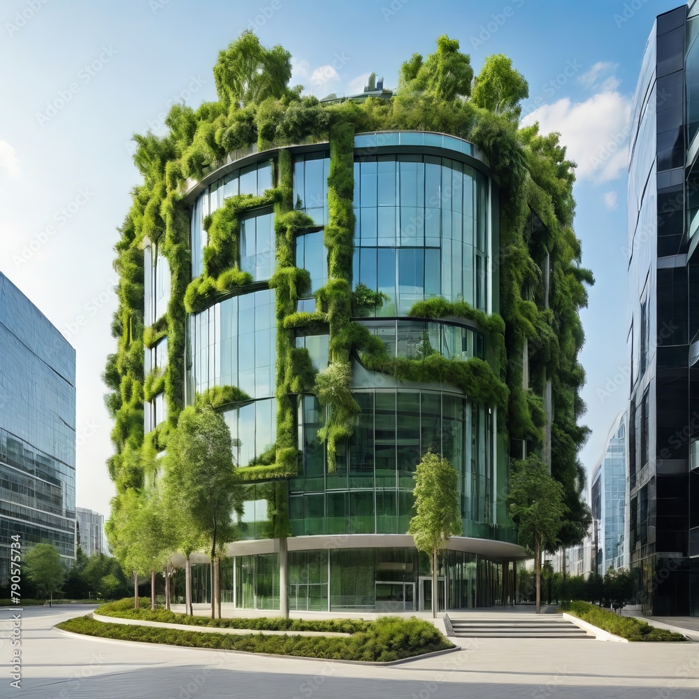 eco friendly building in the modern city. sustainable glass office ...