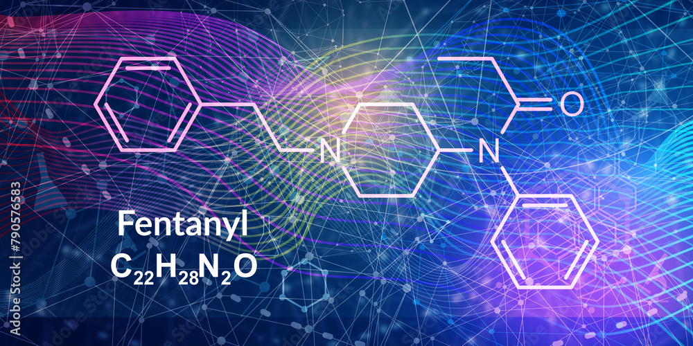Fentanyl opioid analgesic drug molecule. Skeletal formula. Stock ...