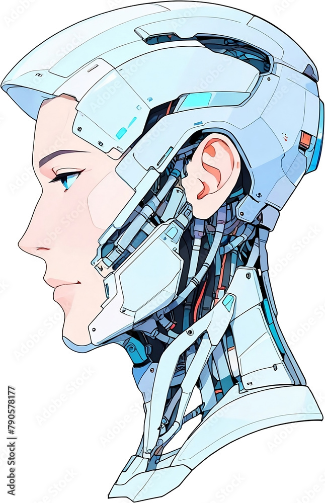 Anime Robotics and AI light blue color, Robot face and Brain create by ...