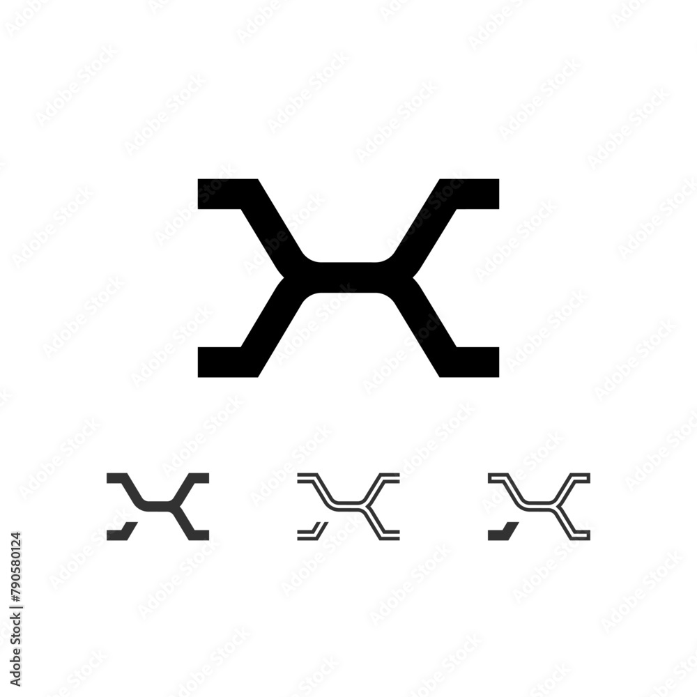 Letter X, technical digital alphabet font, including set from four of ...