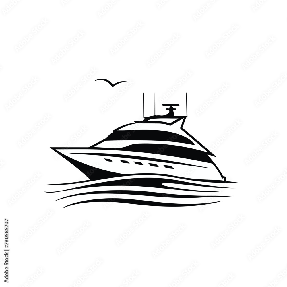 simple and minimalistic Ferry logo, lineart style, black and white line ...