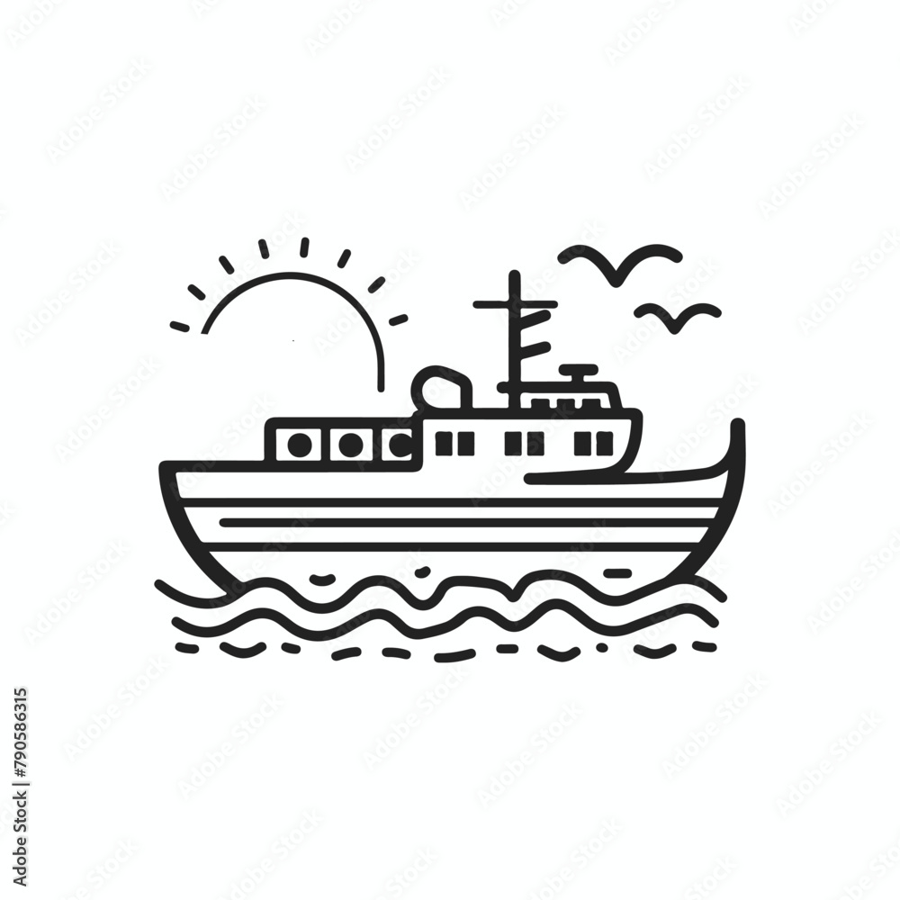simple and minimalistic Ferry logo, lineart style, black and white line ...