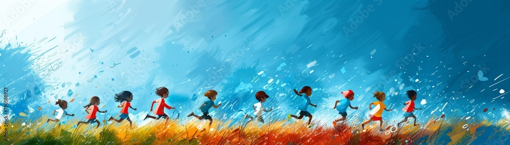 Vector illustration of a sports day event at a school, children ...