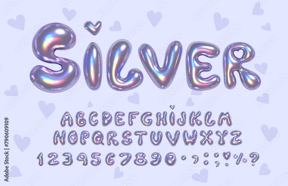 Silver Metallic Trendy 3D Bubble Rainbow Refraction Gradient Font ...