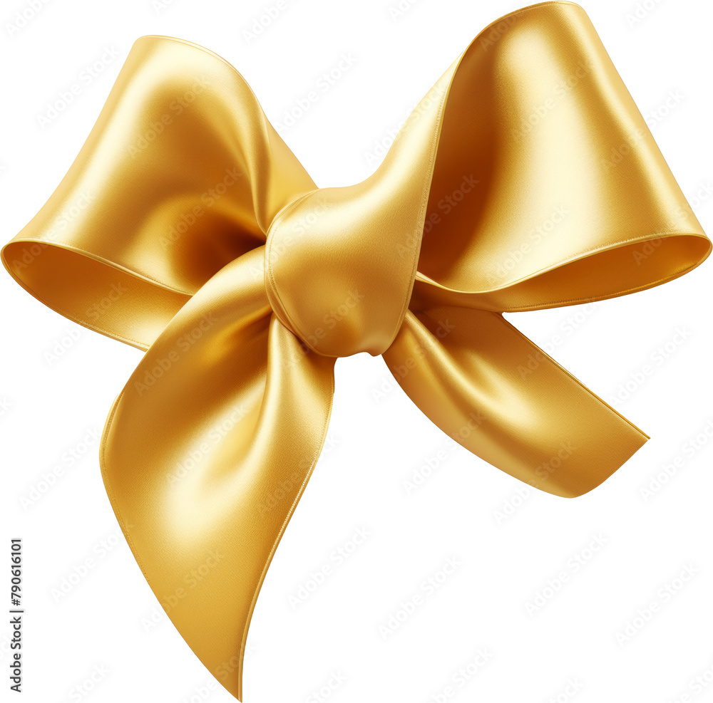 golden ribbon bow,bow made of golden satin isolated on white or ...