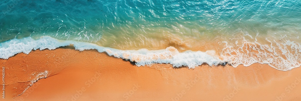 banner with waves surf with amazing blue ocean lagoon, sea shore ...