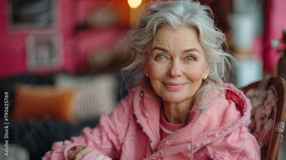 Happy cheerful and very emotional old woman show some fingers up in ...