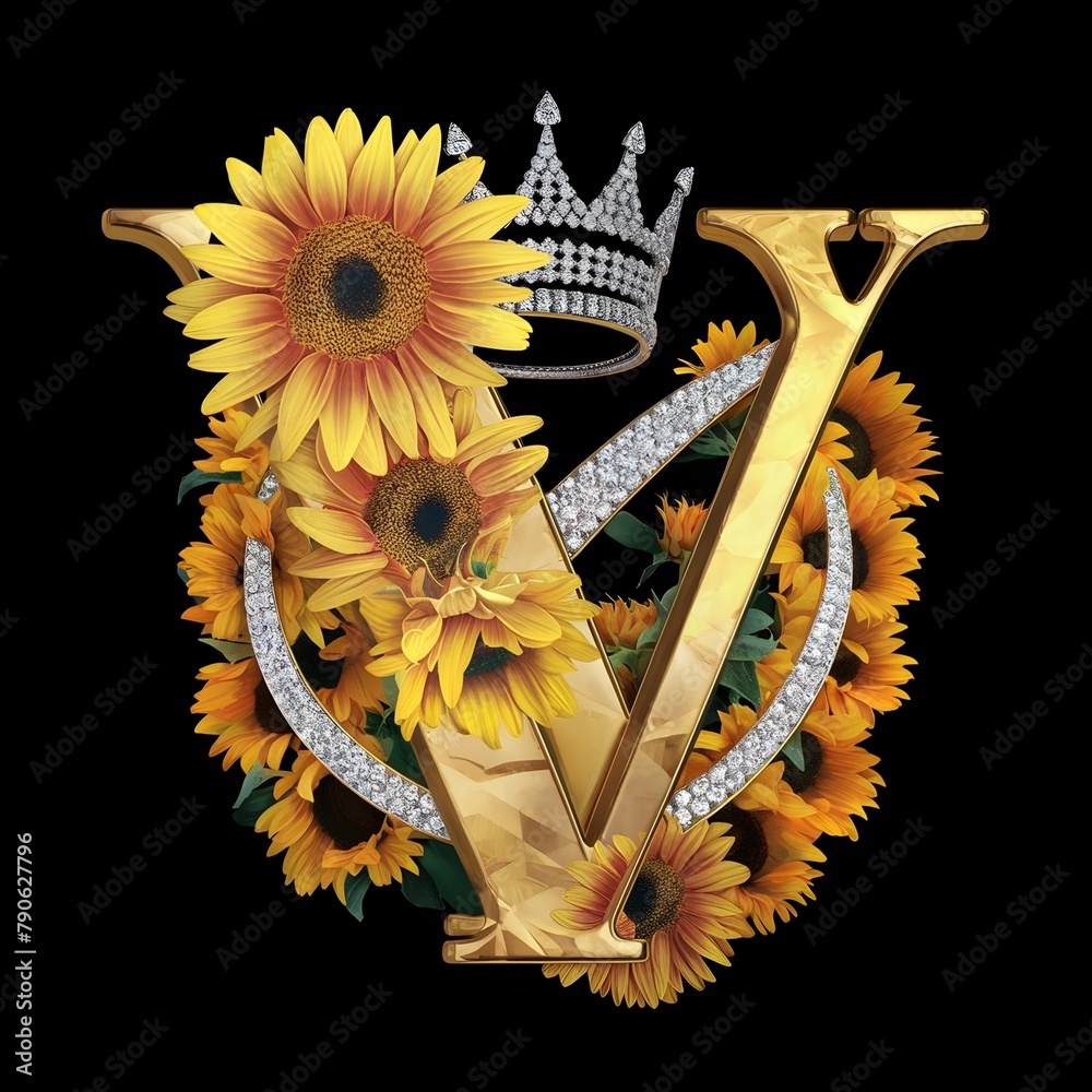 An exquisite 3D rendering of the letter "V" in gold typography ...