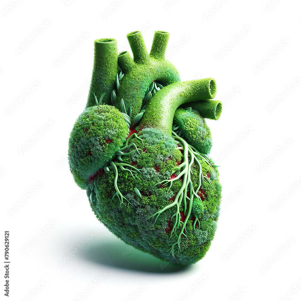 Conceptual image of green grass shaped like human heart. Healthy human ...