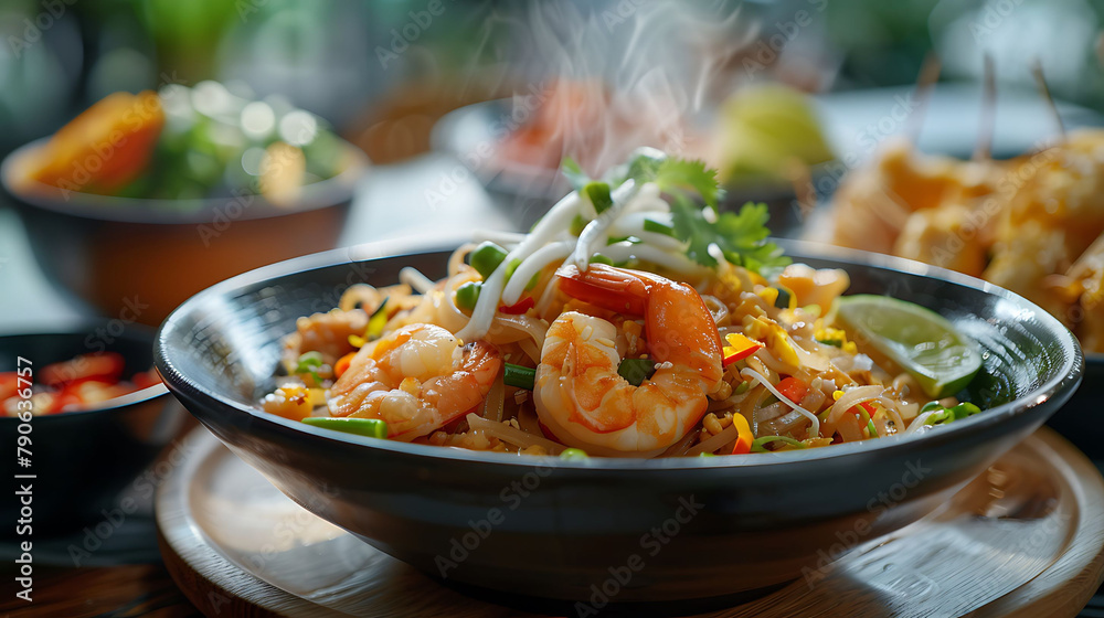 assorted thai food with shrimp pad thai and panang curry ...