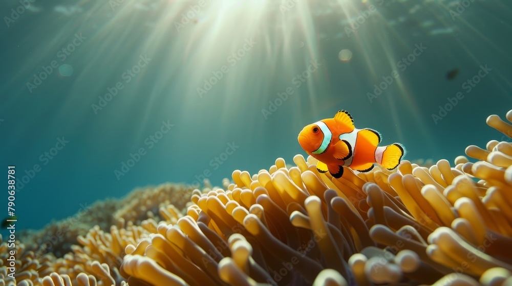 A solitary, eye-catching Nemo fish distinguishes itself from a crowd in ...