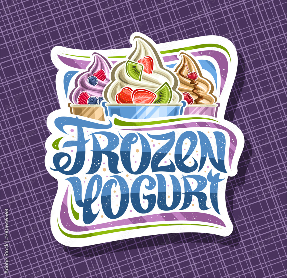 Vector logo for Frozen Yogurt, decorative cut paper signboard with ...