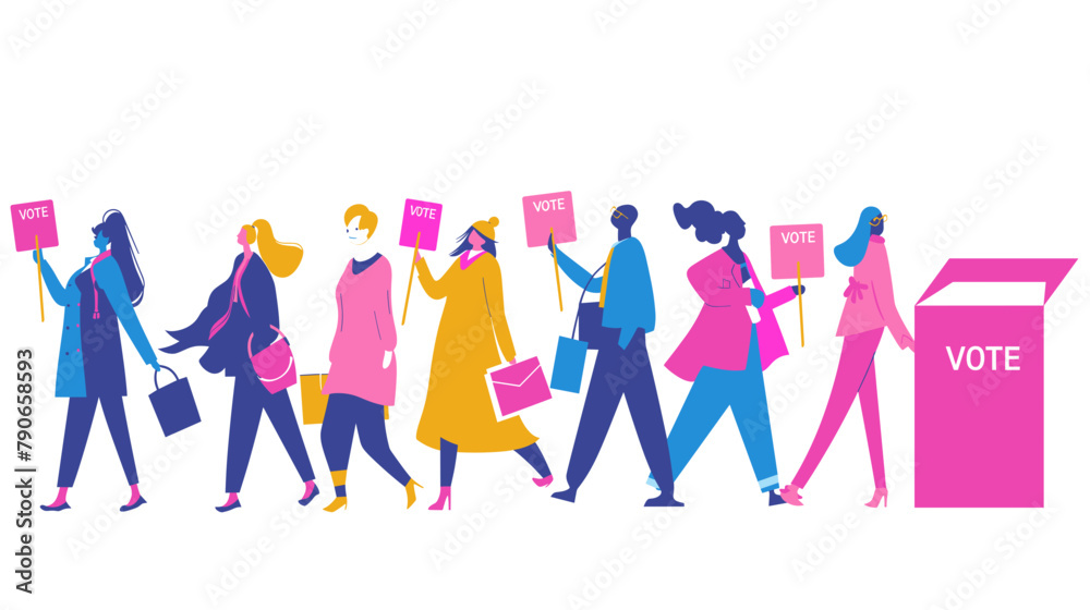 vector flat illustration, people holding signs with the text "VOTE ...