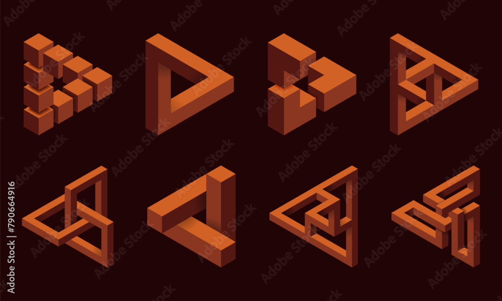 Impossible triangles. 3D abstract optical illusion. Vector illustration ...