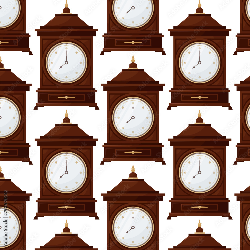 Antique table clock in flat style. Wooden clock. Pattern for textile ...