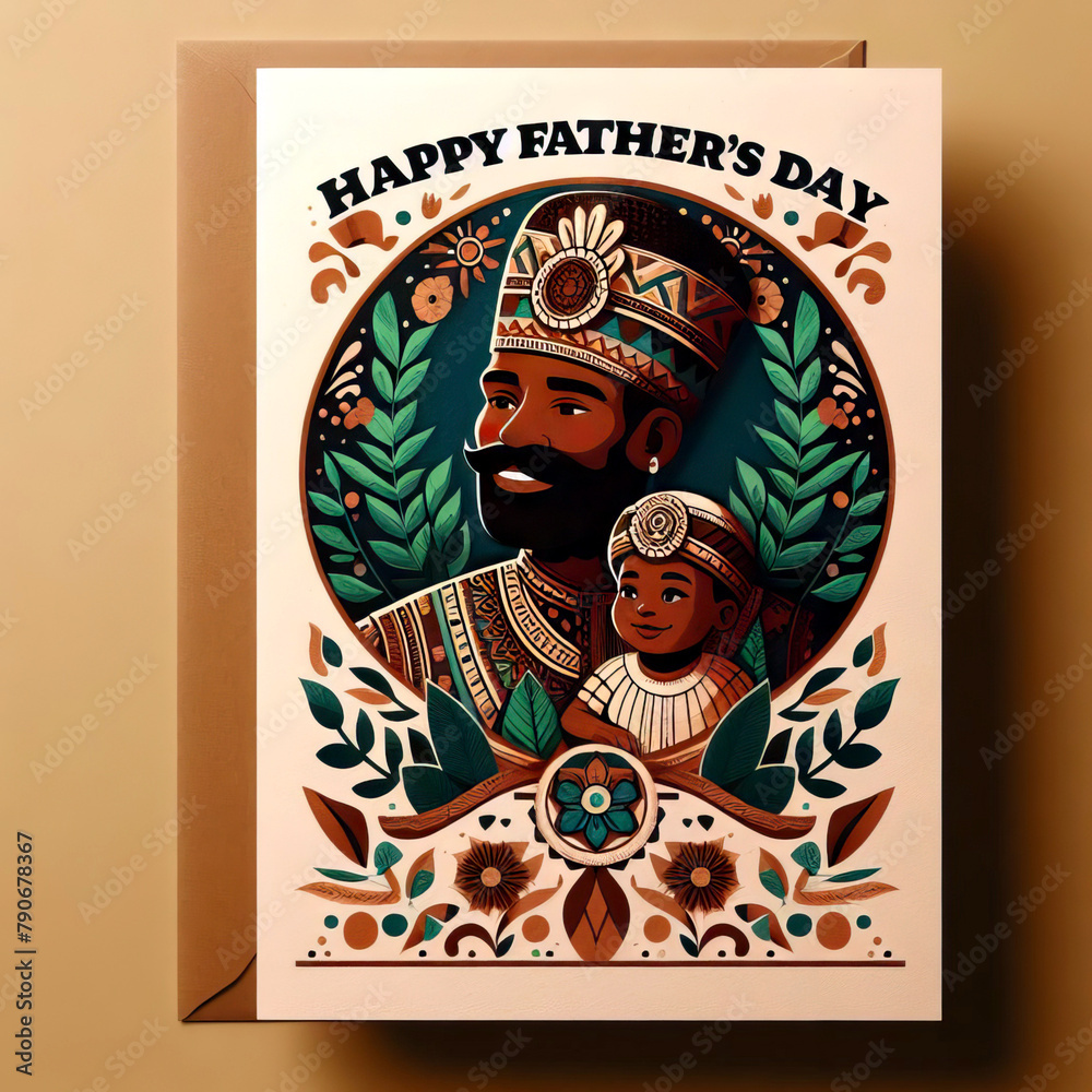 Father's Day card depicting a dark-skinned man with a beard holding a ...