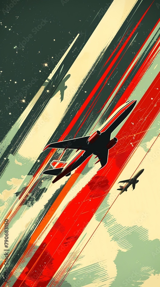 Illustrate aviation milestones in vector art, blending retro styles ...