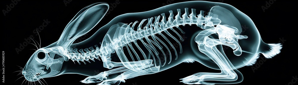 Rabbit skeletal system in an X-ray while hopping dynamic posture Stock ...