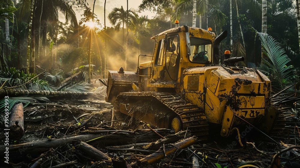 deforestation and logging with bulldozer, habitat destruction Stock ...