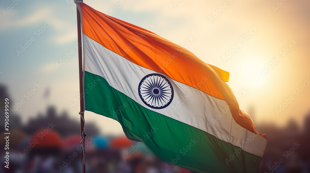 India flag flying high at Connaught Place with pride in blue sky, India ...