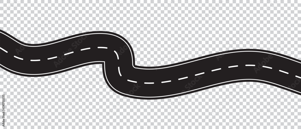 Road icon, Top view on bending road map, street, highway, roadway, path ...