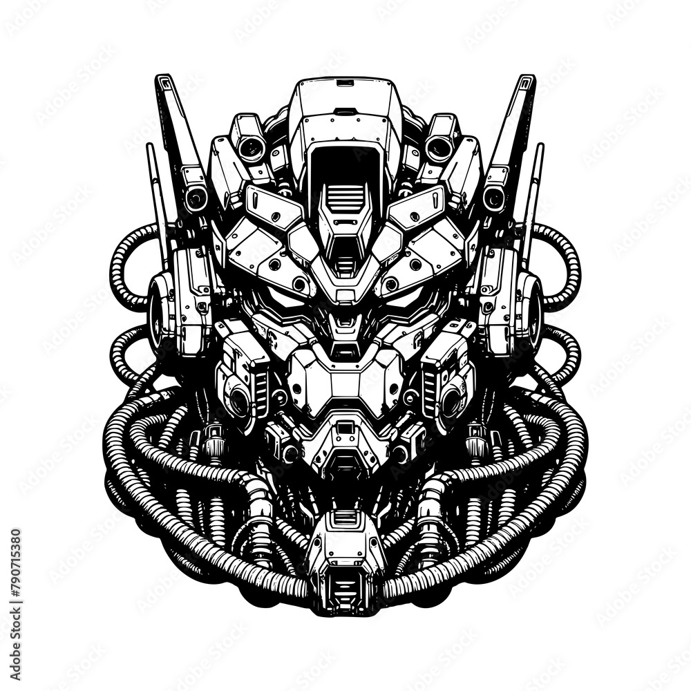 robot mecha head centered view side full detail outline vector ...