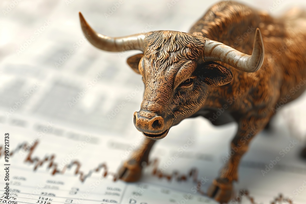 A stock market chart with a sharp upward trend, signifying a bull ...