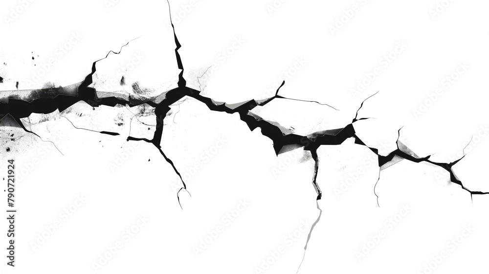 Black split broken crack cleft rift in the ground floor isolated on ...