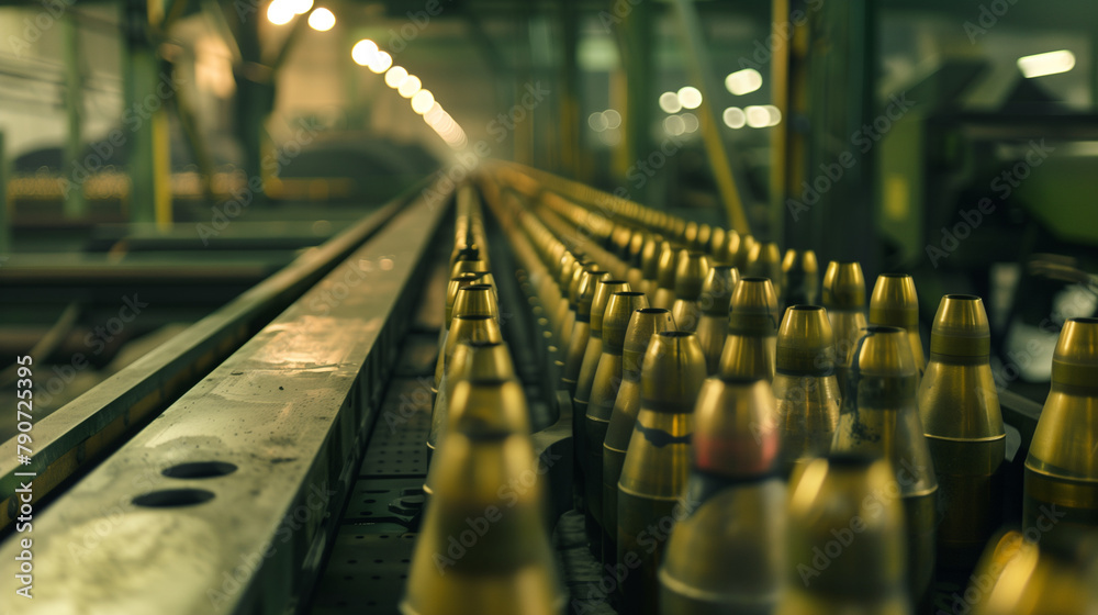 In a modern munitions factory, artillery shells glide along a high ...