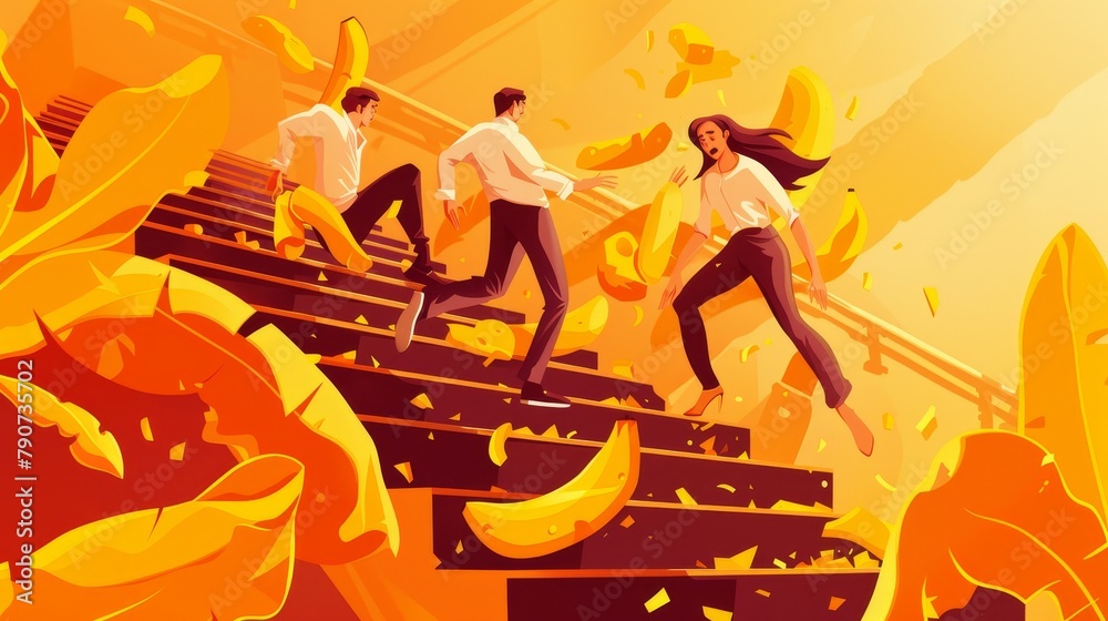 Falling people tripping on stairs, ladders and stools, and slipping on ...