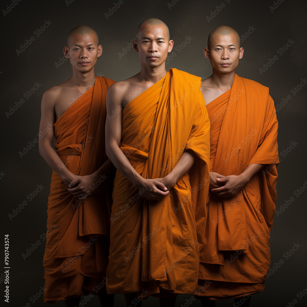 Thai monks wear orange robes Stock Illustration | Adobe Stock
