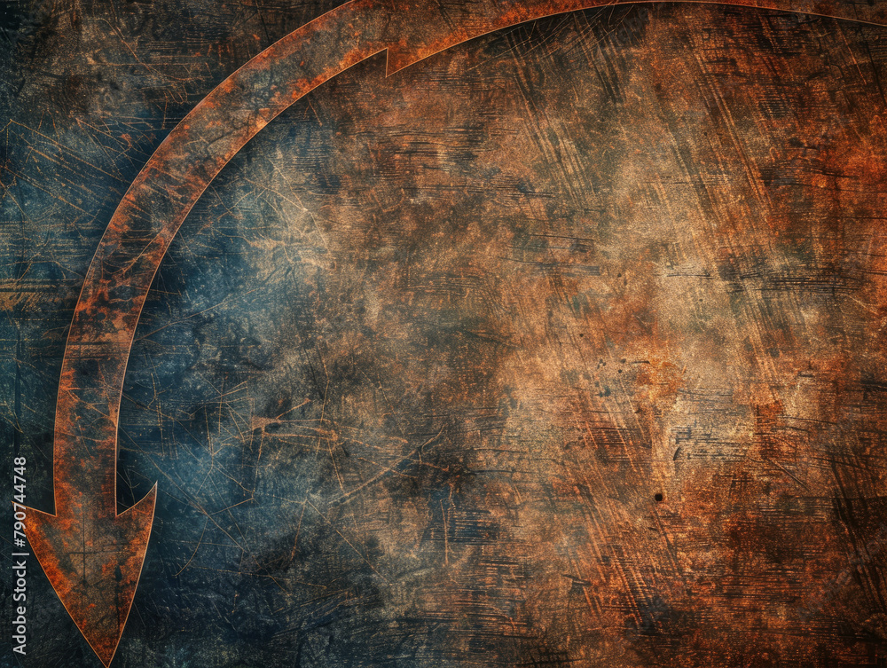 Blue downward arrow on a vintage grunge backdrop, depicting decline ...