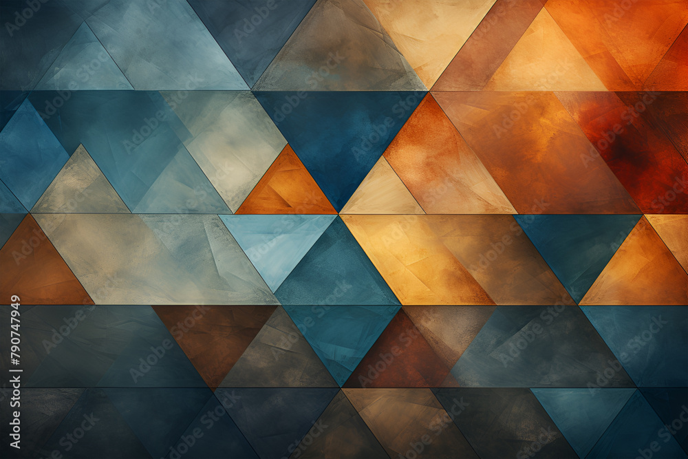 Hand painted stain glass pattern with brush strokes in blue, orange, green, yellow and purple on ...