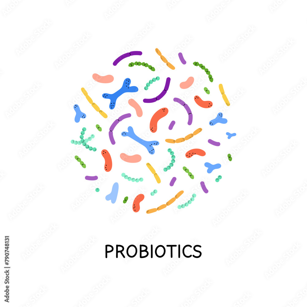 Probiotics. Different colorful microbiome and microbiota ...