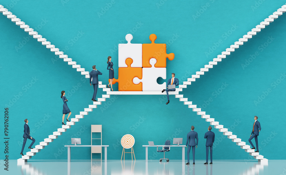Business people are working together with the puzzles, sorting problems ...