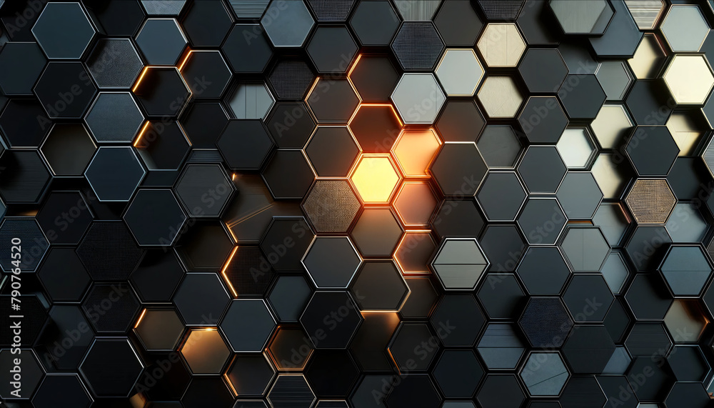 A digital artwork of a wall featuring a hexagonal pattern. The hexagons ...