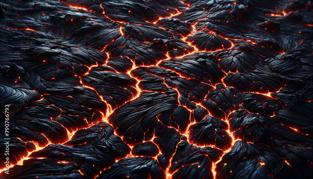 A surface that resembles a close-up view of molten lava cracks. The ...