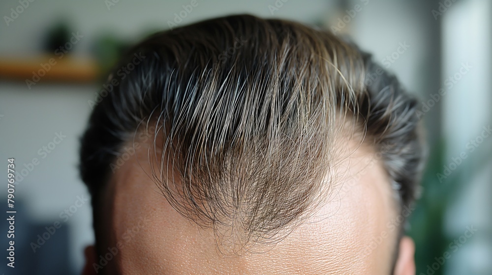 Middle aged man showing receding hairline on his head, androgenetic ...