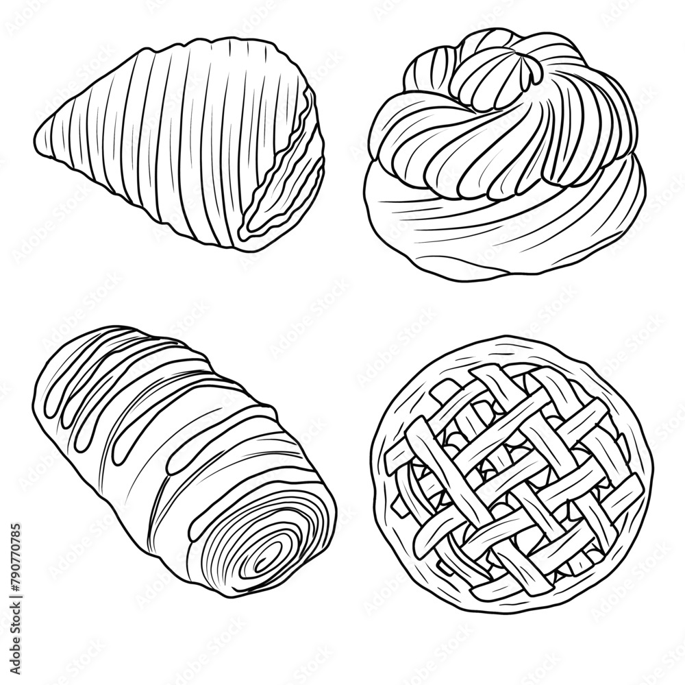 Vector illustration Set of Pastry Food hand drawn sketch, various ...