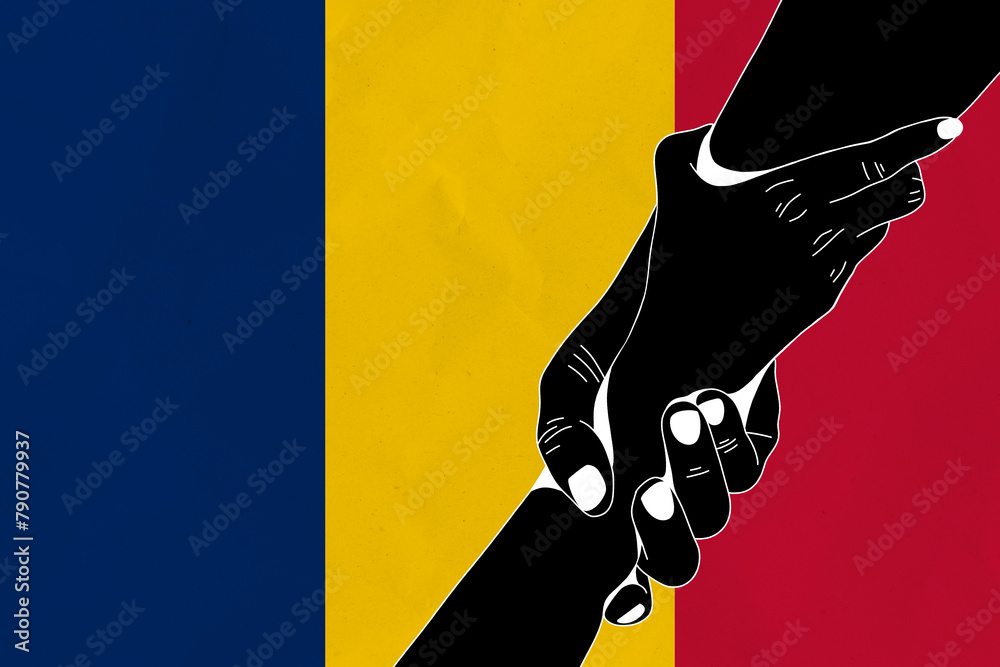 Helping hand against the Chad flag. The concept of support. Two hands ...