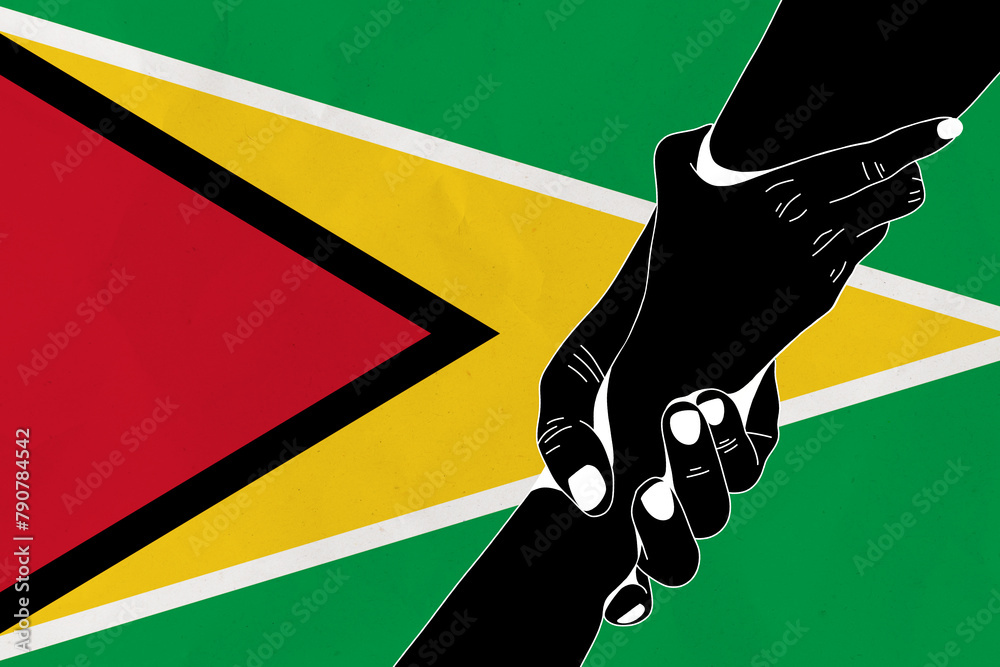 Helping hand against the Guyana flag. The concept of support. Two hands ...