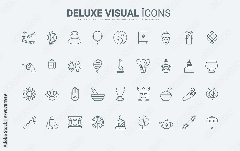 Dharma wheel and ceremony for prayer, temple with stupa and lotus ...