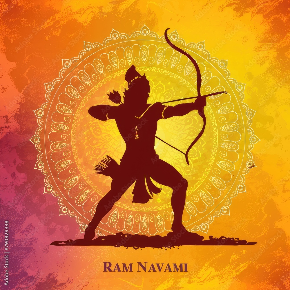 Watercolor illustration for ram navami with a silhouette. The ...