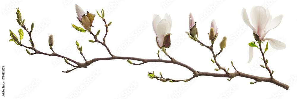set of magnolia branches, with buds ready to bloom, isolated on ...