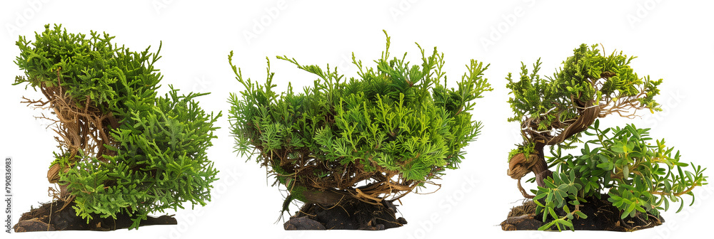 set of creeping juniper, low-growing and hardy, isolated on transparent ...
