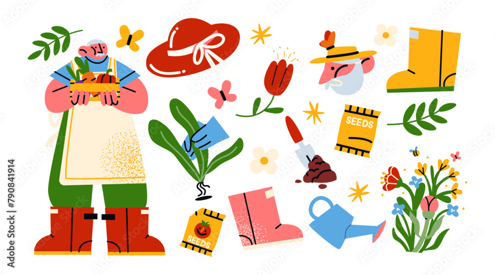 Cartoon characters gardener, farmer. Garden, farm and agriculture ...