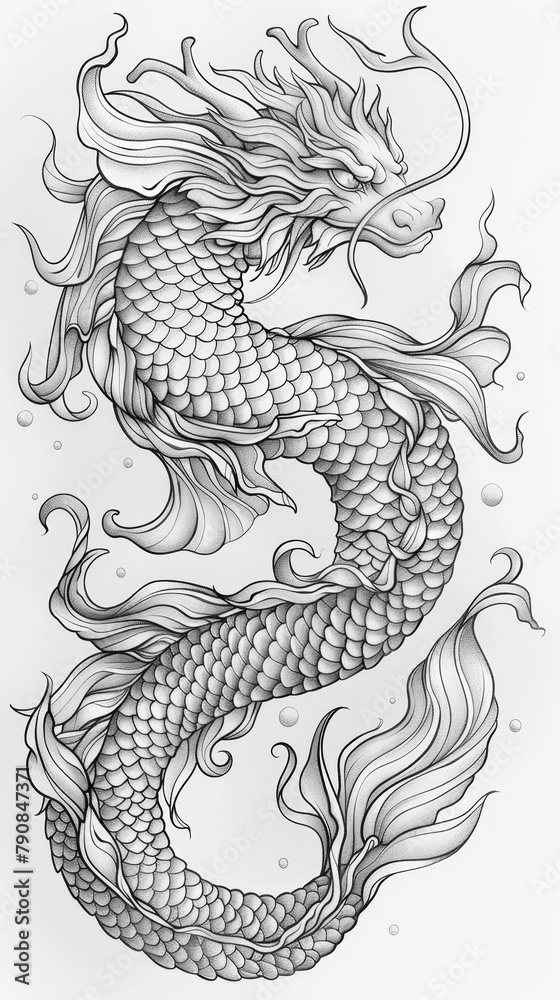 Fantasy elements: A mythical sea serpent, with scales and fins Stock ...