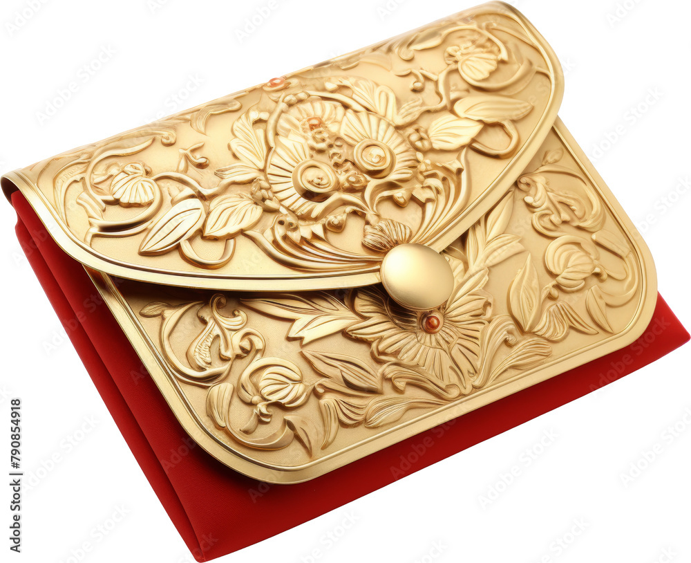 golden angpao,angpao made of gold isolated on white or transparent ...